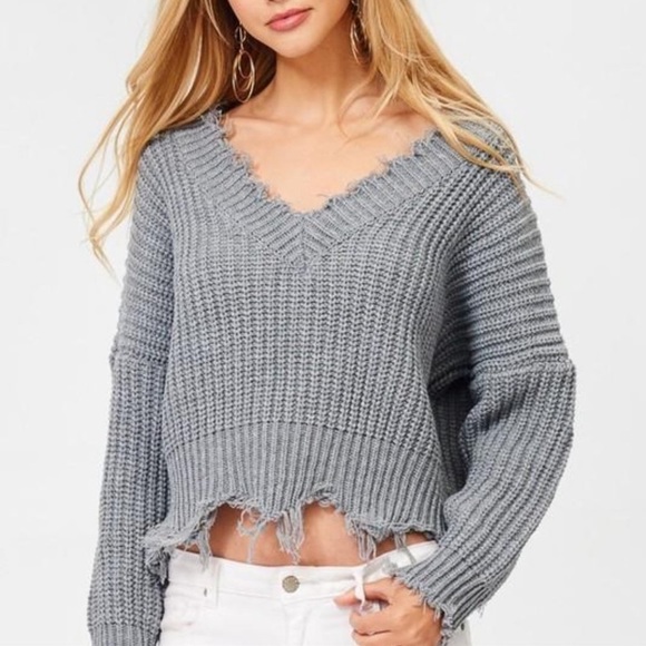 Main Strip | Sweaters | Main Strip Brand Frayed Edge Sweater Slate Blue ...